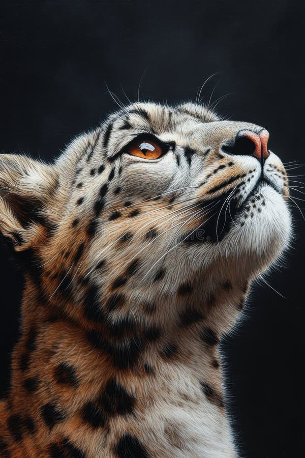 Majestic Leopard Looking Upwards with Focused Expression in a Dramatic ...