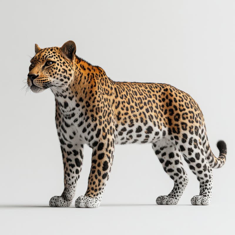 Majestic Leopard Standing Profile White Background Wildcat Predator Big ...