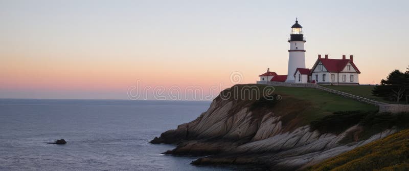 Majestic Lighthouse Overlooking Ocean Cliffs at Sunset Stock Photo ...