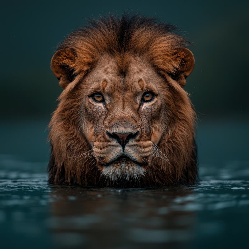 Majestic Lion Emerging from the Water Stock Illustration - Illustration ...