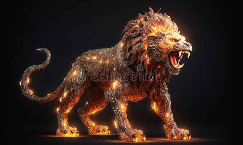 Majestic Lion with Fiery Aura and Fierce Roar Creating Using Generative ...