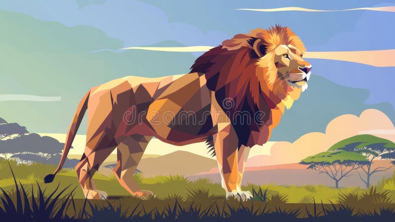 Majestic Lion Flat Design Side View Savannah Theme Animation Vivid ...