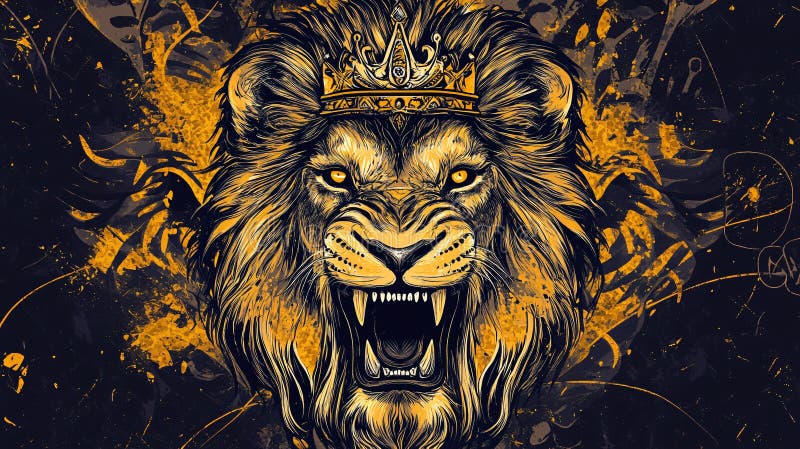 Majestic Lion Head with Crown Surrounded by Triangle Pattern - Regal ...