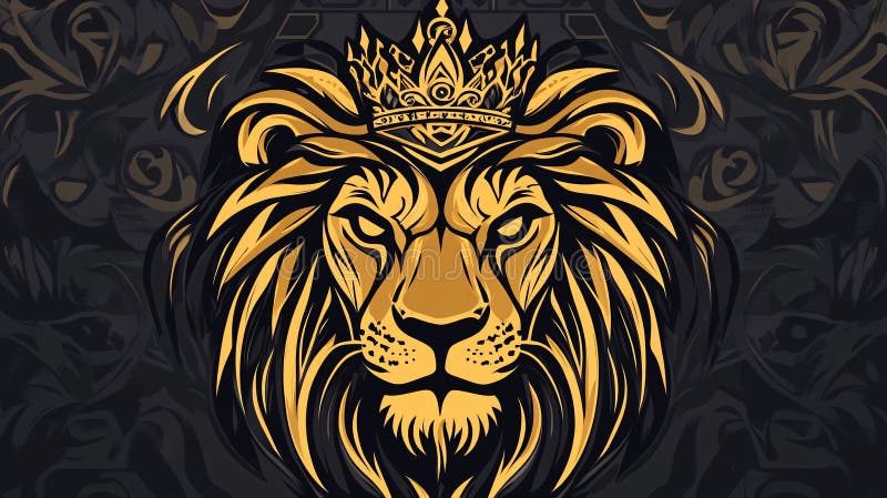 Majestic Lion Head with Crown Surrounded by Triangle Pattern - Regal ...