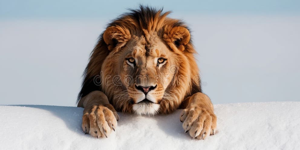 Majestic Lion Peeking Over a White Surface. Stock Photo - Image of ...