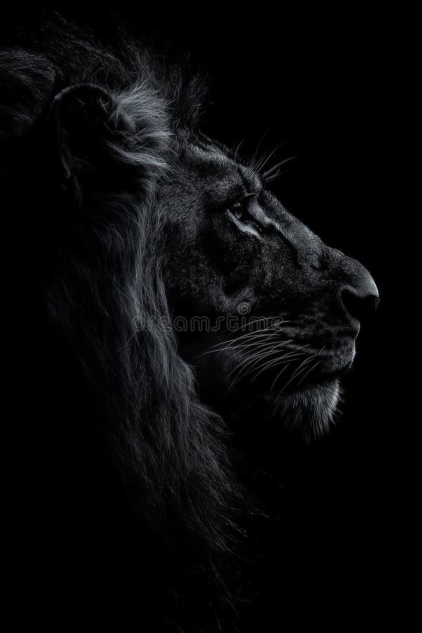 Majestic Lion Profile in Dramatic Low-key Lighting Stock Illustration ...