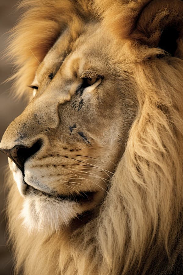 Majestic Lion Profile in Soft Light Stock Photo - Image of detail ...