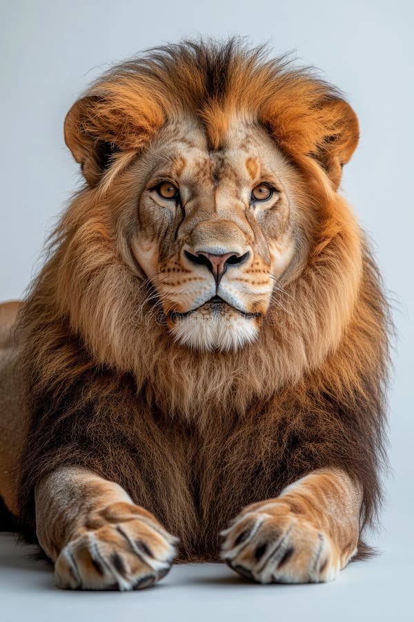Majestic Lion Resting Calmly on a Smooth White Surface in a Studio ...