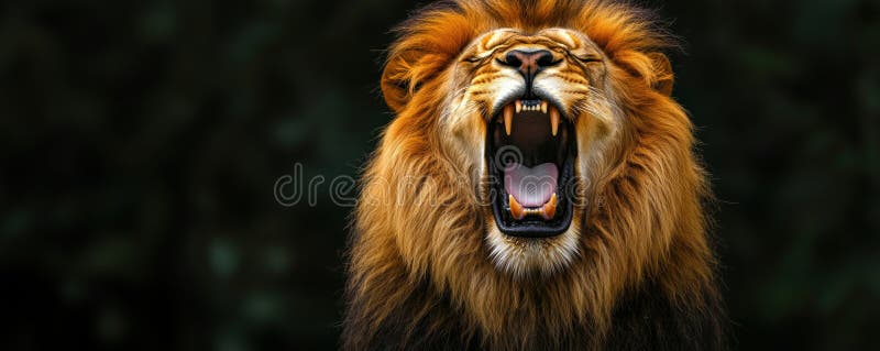 Majestic Lion Roaring with Fierce Expression Showcasing Powerful Mane ...