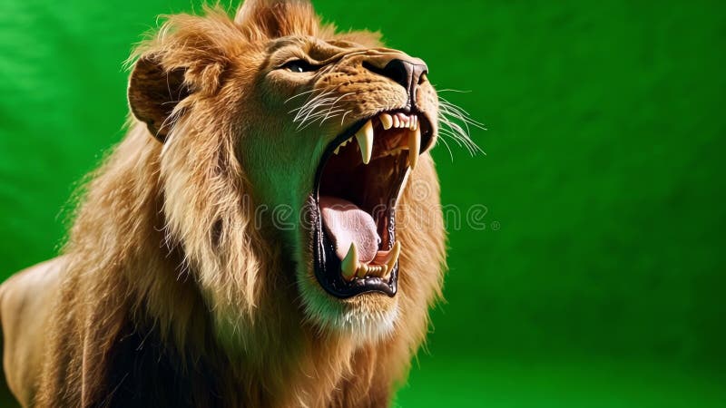 Lion Roaring Showing Teeth on Green Screen Background for Vfx Stock ...