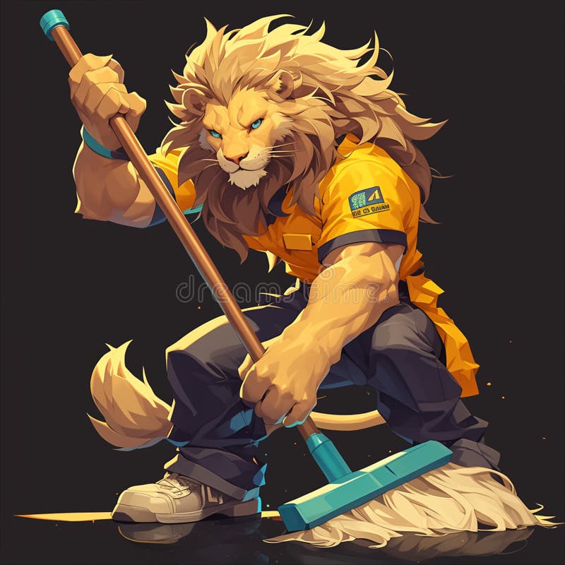 A Majestic Lion Sanitation Worker Cartoon Style Stock Vector ...