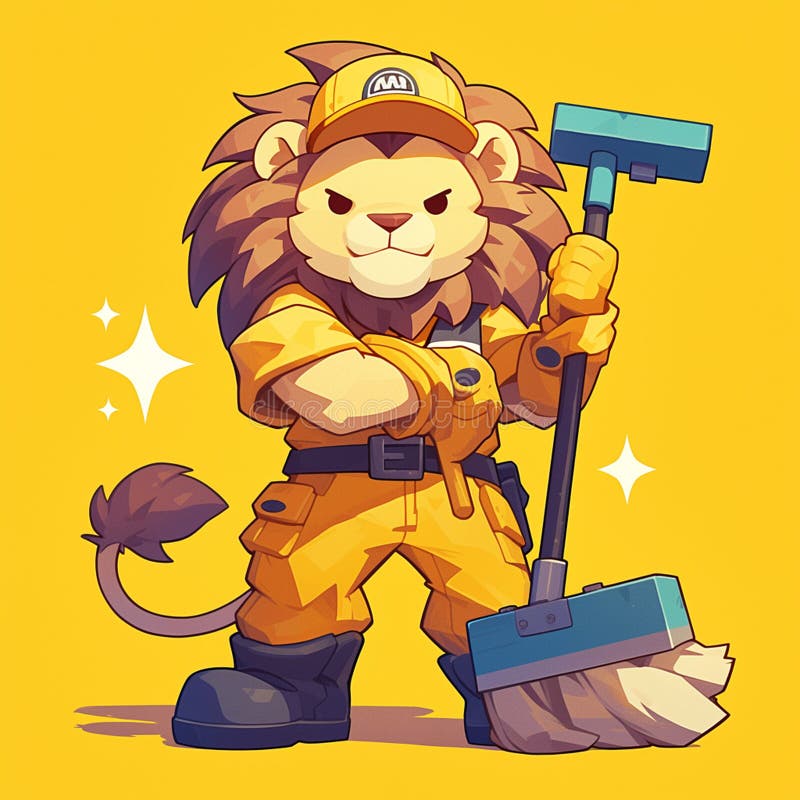 A Majestic Lion Sanitation Worker Cartoon Style Stock Vector ...