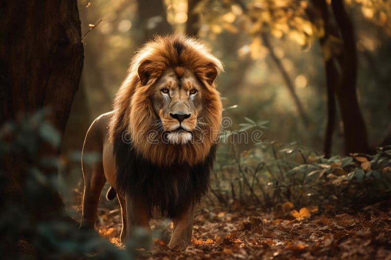Majestic Lion Standing Still in the Forest. Created with Generative AI ...