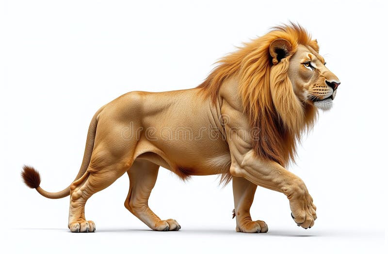 Confident Lion Walking Isolated White Stock Photos - Free & Royalty ...