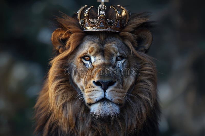 A Majestic Lion Wearing a Crown, a Regal and Powerful Image Stock Image ...