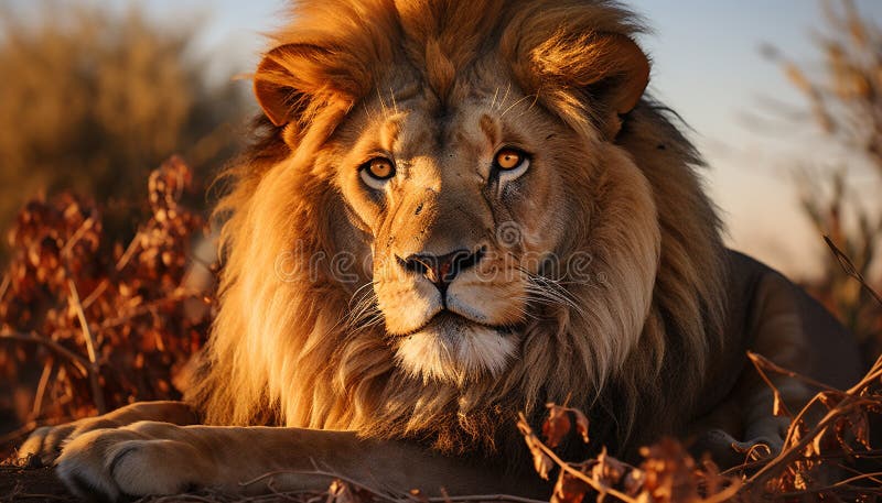Majestic Lioness in the Wild, Looking at Camera, Sunset Backdrop ...