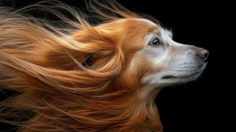Majestic Long-haired Dog in Profile with Wind-swept Fur Stock Image ...