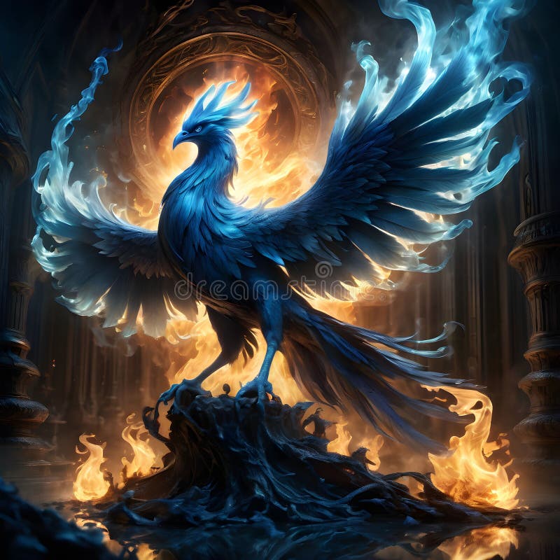 A Majestic Magical Bird Standing in Flames Stock Illustration ...