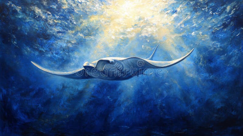 Majestic Manta Ray Illuminated by Sunlight in the Deep Ocean Stock ...