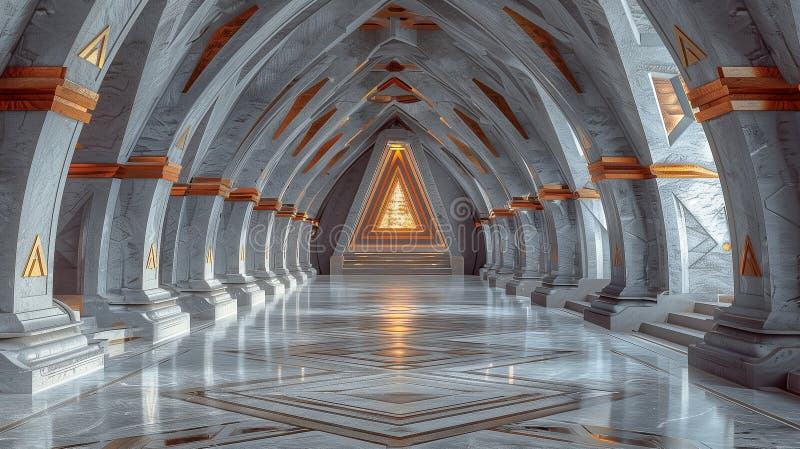 Majestic Marble Hallway with Illuminated Triangles Stock Illustration ...