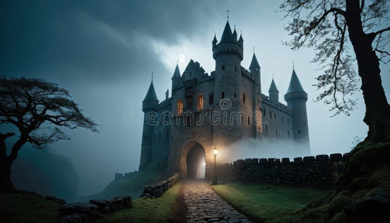 Misty Medieval Castle at Dawn Stock Photo - Image of majestic, tourism ...