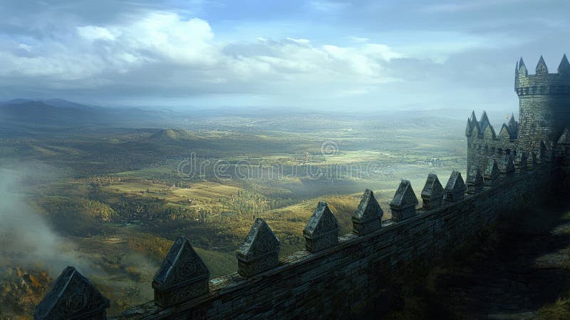 Majestic Medieval Castle Overlooking Mystical Forested Valley Stock ...