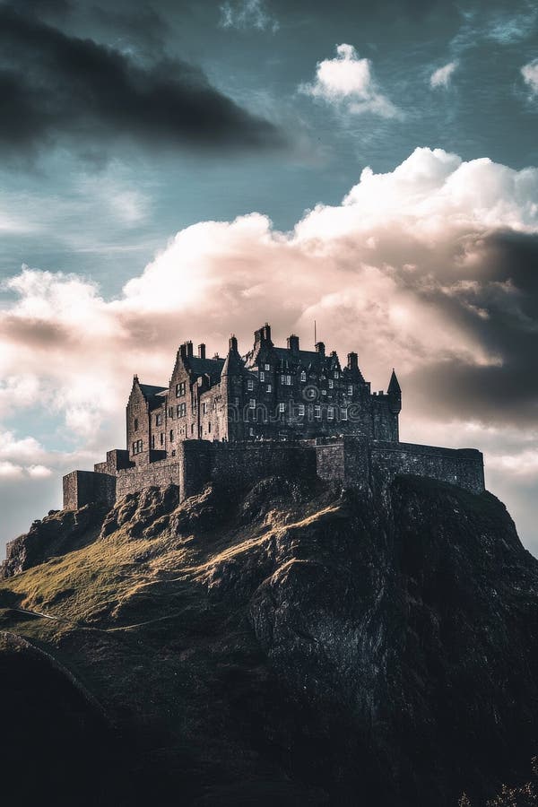Majestic Medieval Castle on a Rocky Hilltop Stock Illustration ...