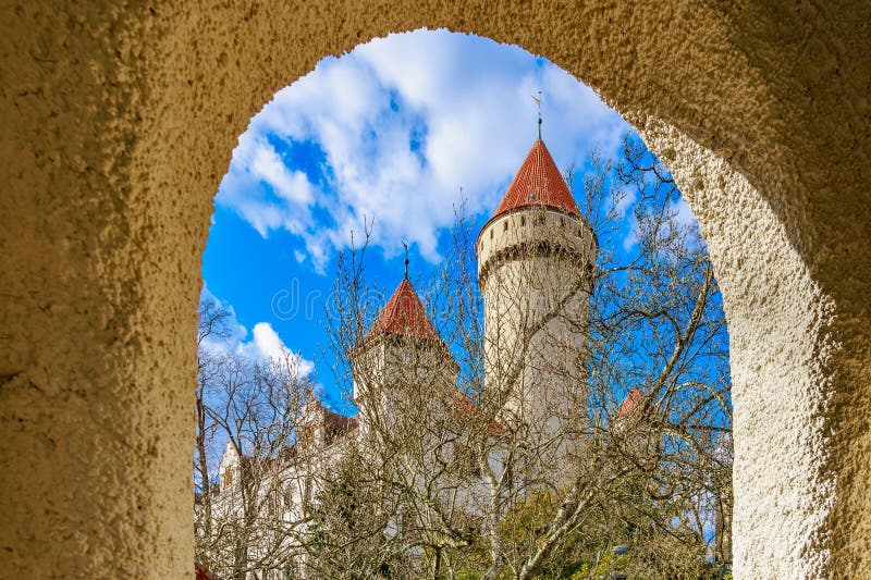 Majestic Medieval Castle View through Stone Arch on a Clear Day Stock ...