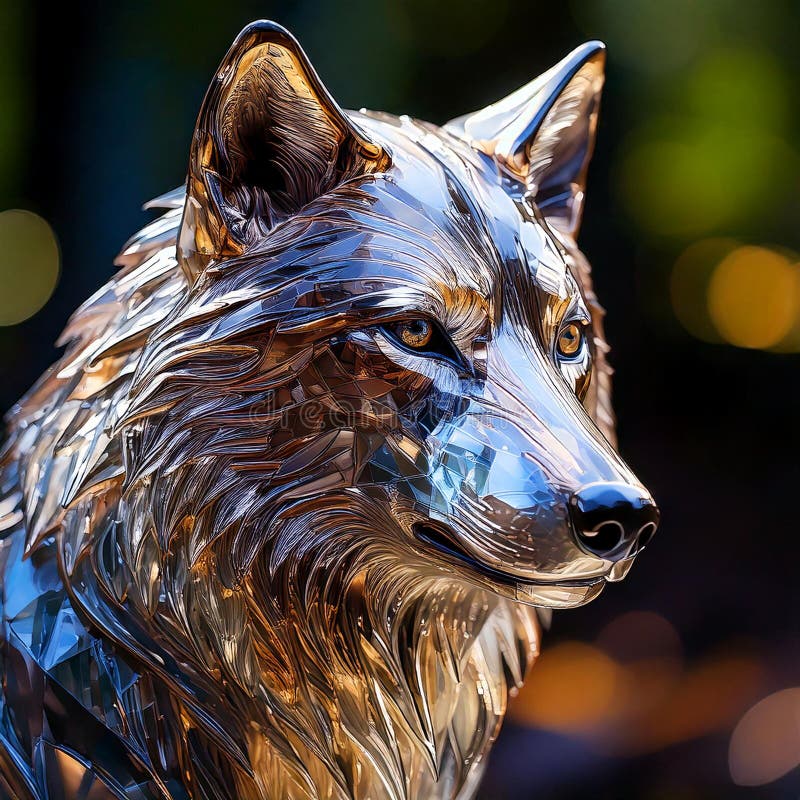 Majestic Metallic Wolf Head Sculpture with Reflective Surface Stock ...
