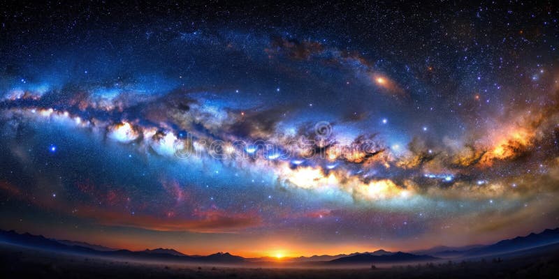 Majestic Milky Way Galaxy Arcing Over a Serene Mountain Range at Sunset ...