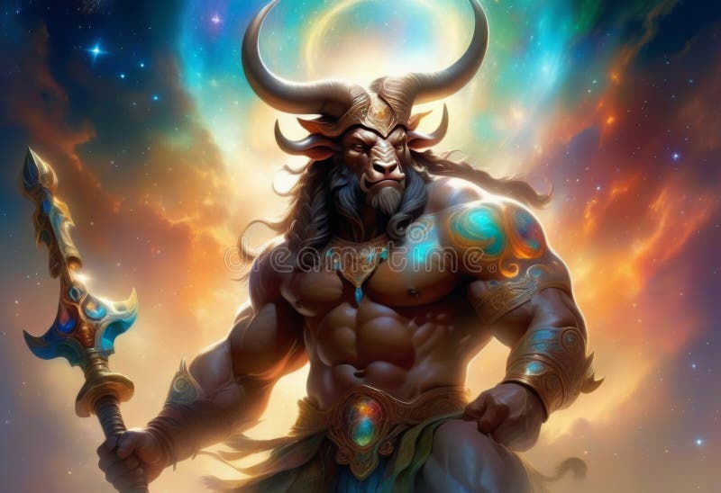 The Majestic Minotaur Unveiled in Celestial Splendor Stock Illustration ...