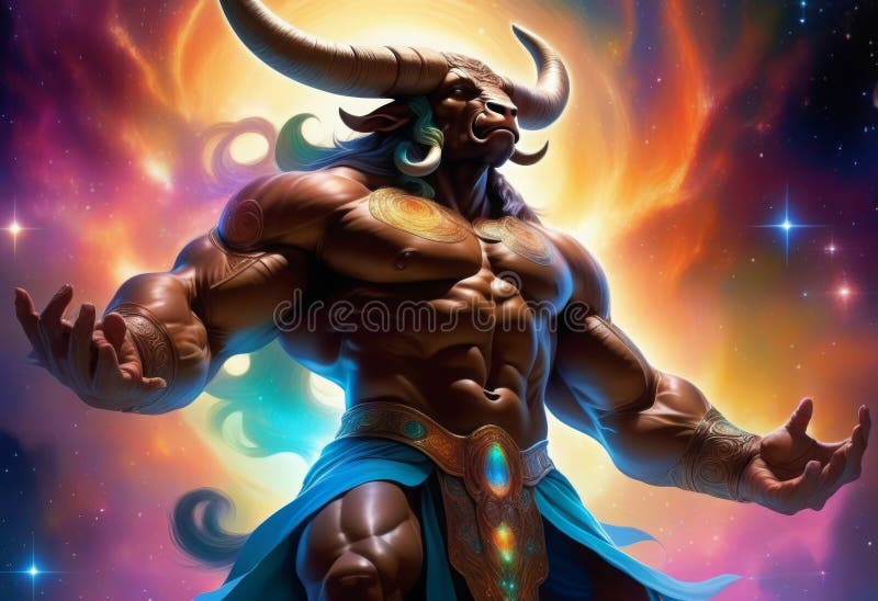 The Majestic Minotaur Unveiled in Celestial Splendor Stock Illustration ...