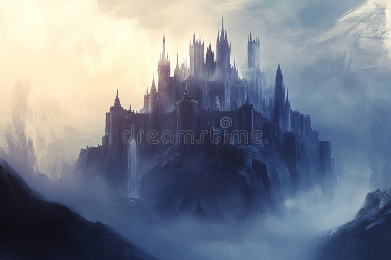 Majestic Misty Mountaintop Fortress Stock Illustration - Illustration ...