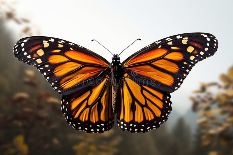 Majestic Monarch in Mid Flight, Embodying the Awe of Migration Stock ...