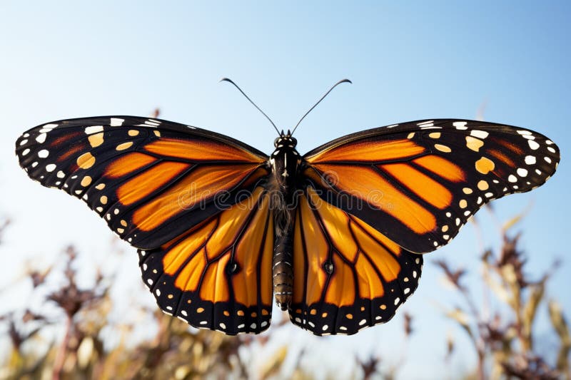 Majestic Monarch in Mid Flight, Embodying the Awe of Migration Stock ...