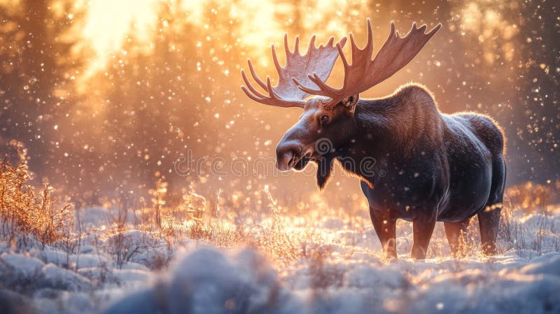 Majestic Moose in Snowy Forest at Sunrise Stock Illustration ...
