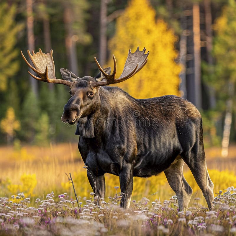 Majestic Moose Stood Near Forest Stock Illustration - Illustration of ...