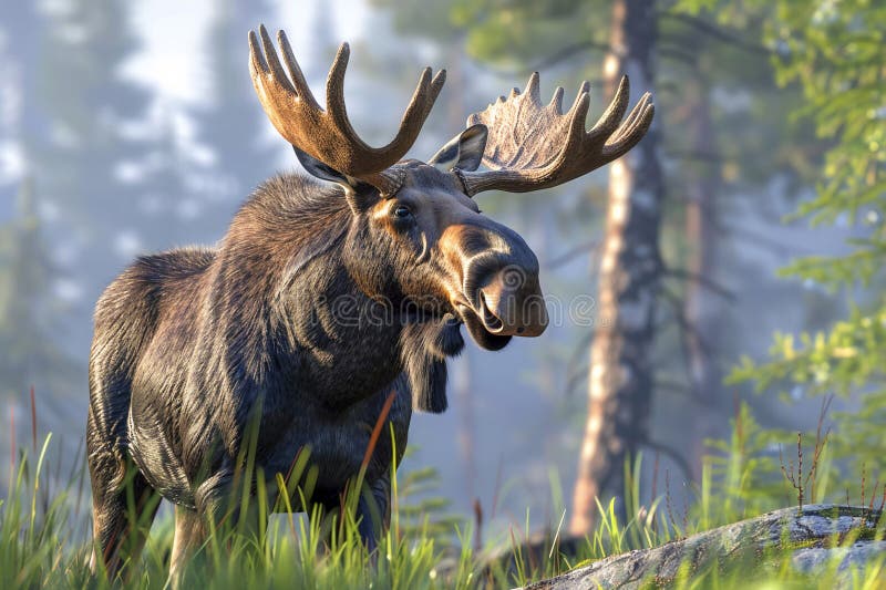 Majestic Moose Stands Tall in Forest. Generative AI Stock Illustration ...