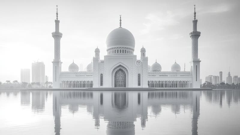 Majestic Mosque Reflected in Tranquil Water Stock Illustration ...