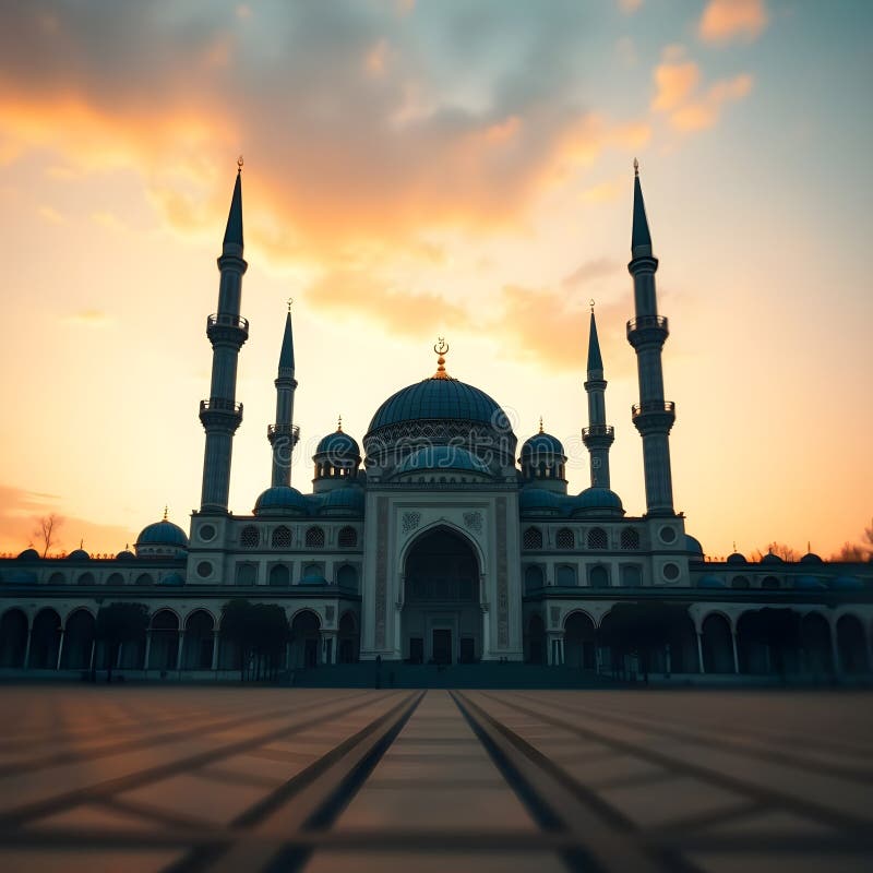 Majestic Mosque Silhouette at Sunset Sky Stock Illustration ...