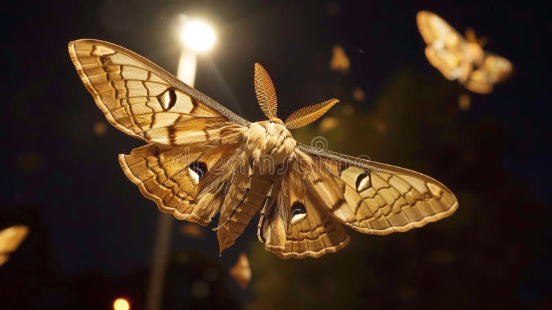 Majestic Moth Illuminated by Nighttime Lights Stock Illustration ...