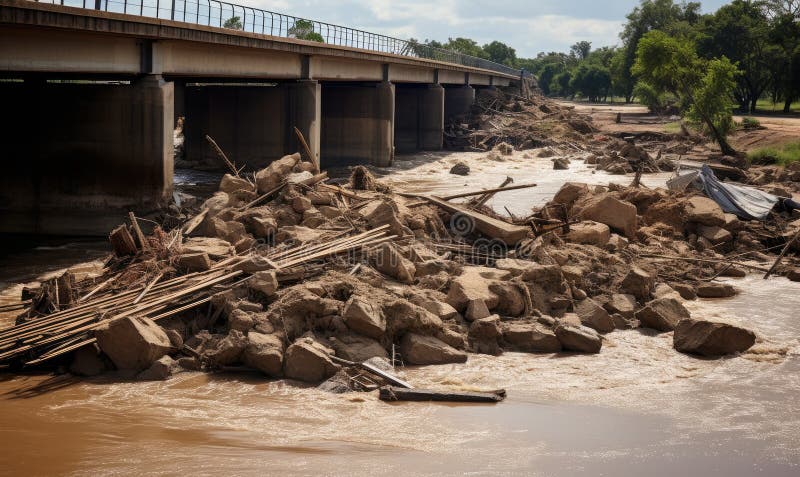 A Majestic Mound of Debris Overlooking a Serene River Stock ...