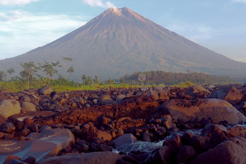 The Majestic of Mount Semeru Behind the Caldera Stock Image - Image of ...