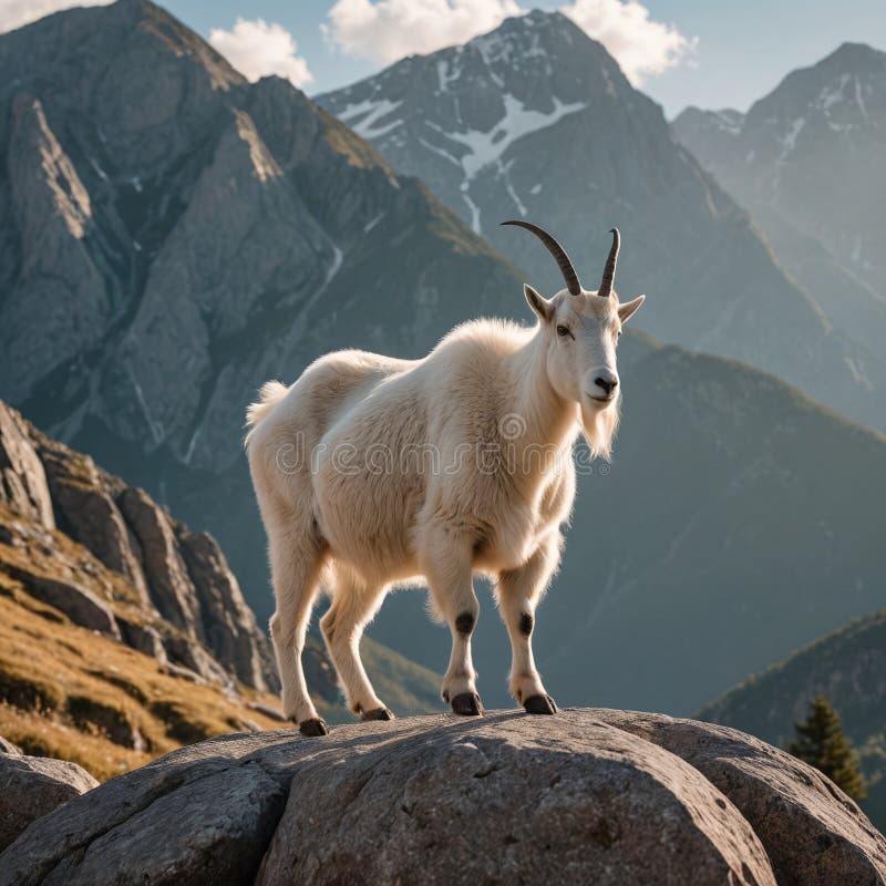 Majestic Mountain Goat Silhouetted Against Dramatic Mountain Backdrop ...