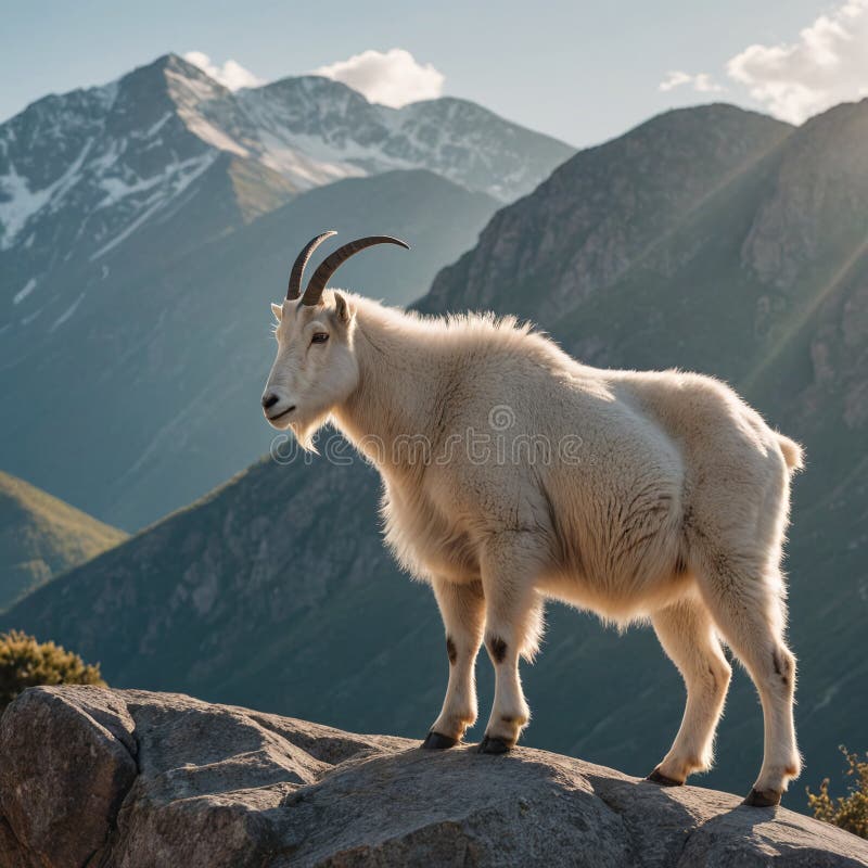 Majestic Mountain Goat Silhouetted Against Dramatic Mountain Backdrop ...