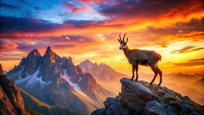 Majestic Mountain Goat at Sunset on a Rocky Peak. Generative AI Stock ...
