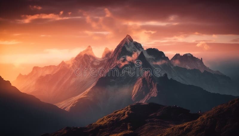 Majestic Mountain Peak Back Lit by Dawn Generated by AI Stock ...