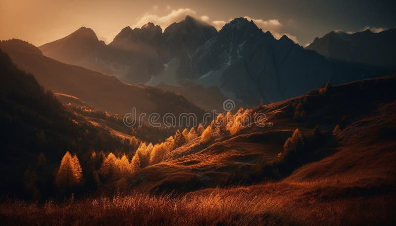Majestic Mountain Peak Back Lit by Sunset Generated by AI Stock ... Majestic Mountain Peak Back Lit by Sunset Generated by AI Stock ...