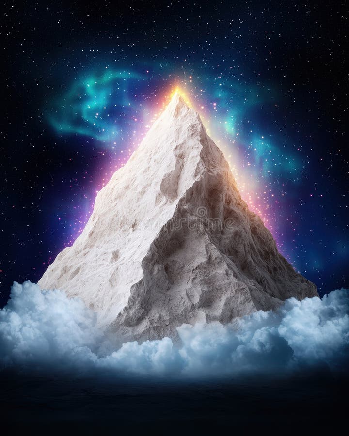 Majestic Mountain Peak in a Cosmic Landscape Stock Illustration ...