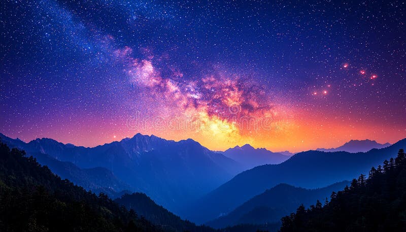 Majestic Mountain Peak in Dark Night Sky Landscape Generated by AI ...